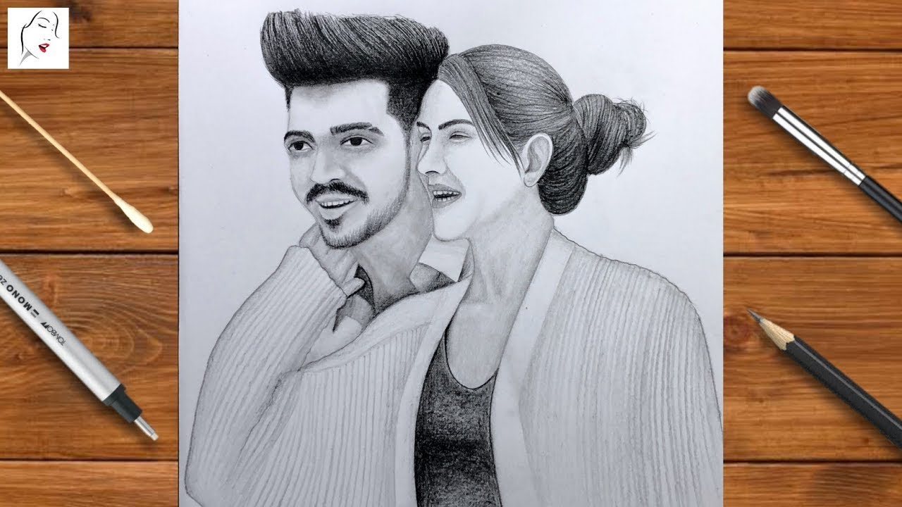 How to Draw a Romantic Couple with Pencil Sketch / Step by Step ...