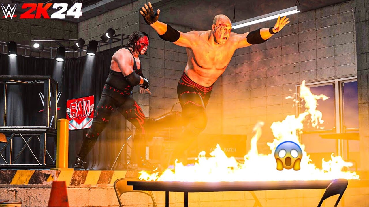 Kane vs. Kane: Masked Kane PUSHES Bald Kane onto a Fire Table! - YouTube