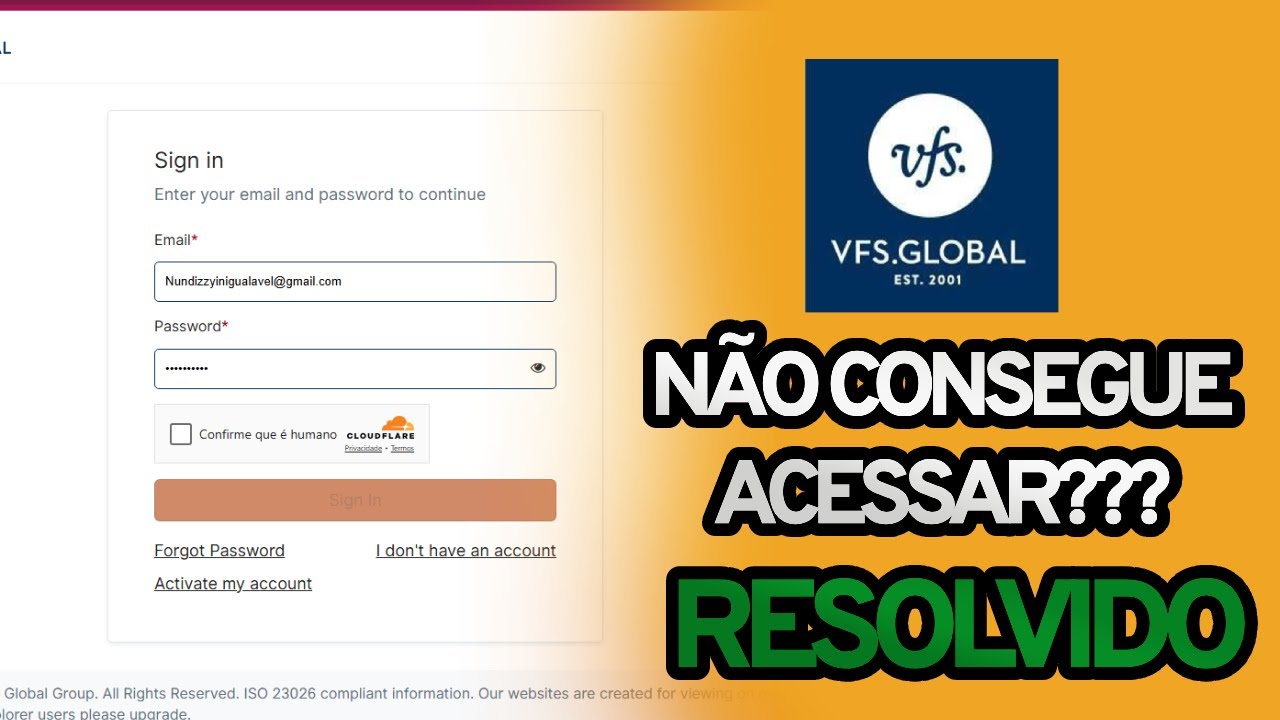 Nova Forma de fazer Login na VFS GLOBAL - YouTube