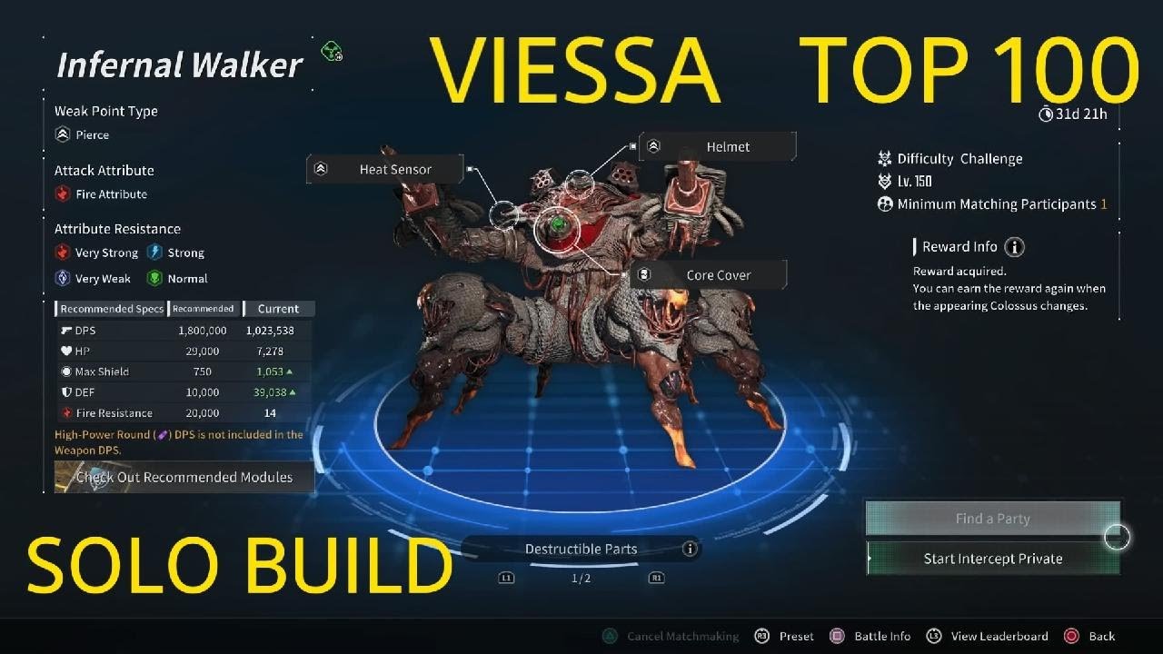 INFERNAL WALKER CHALLENGE, Rank 6 (TOP 100) Solo, Viessa Build - The ...