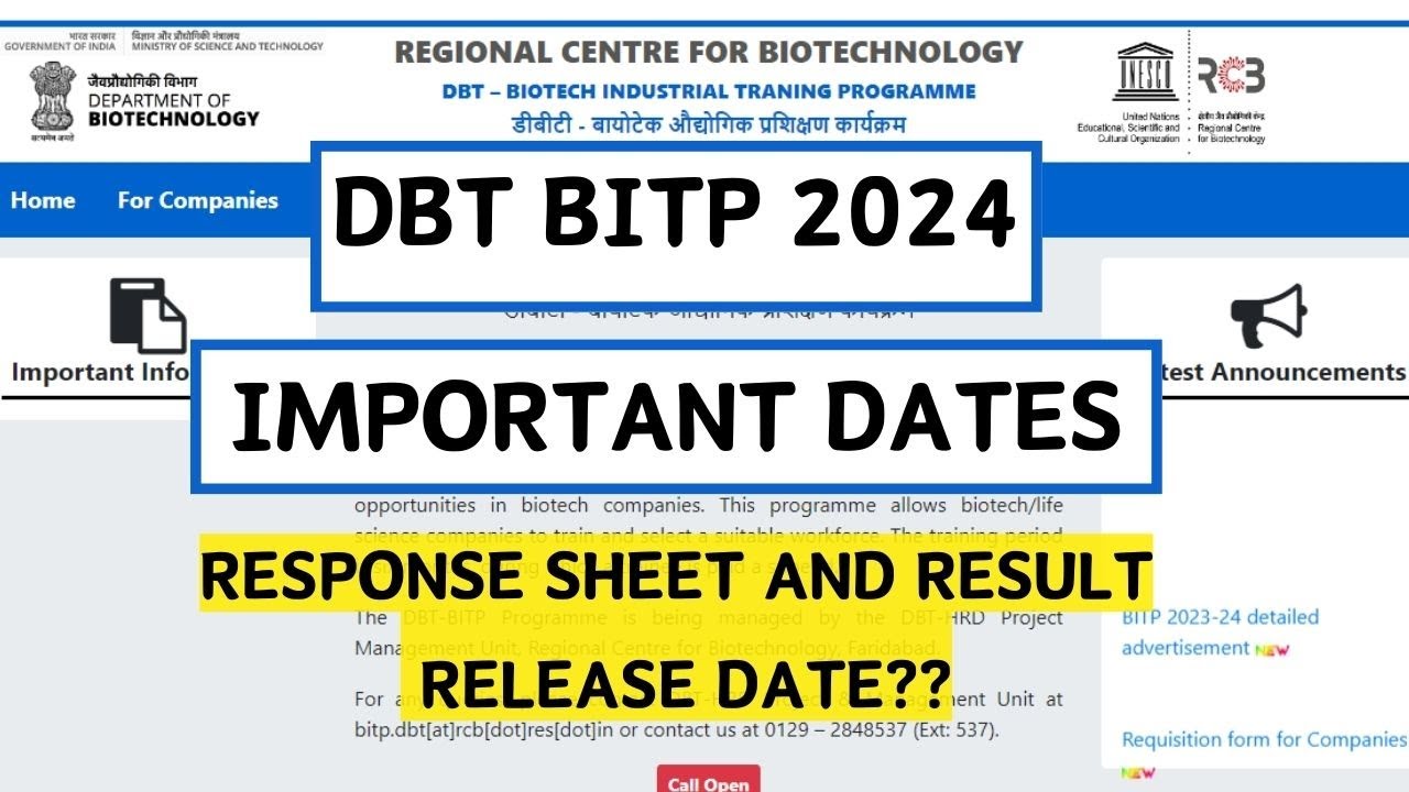 DBT BITP 2023 Response Sheet and Result Release When??Interview and ...