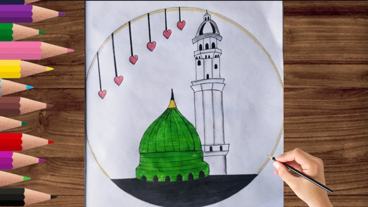 12 Rabi ul Awwal Special Drawing || Eid Milad un Nabi Drawing || Masjid ...