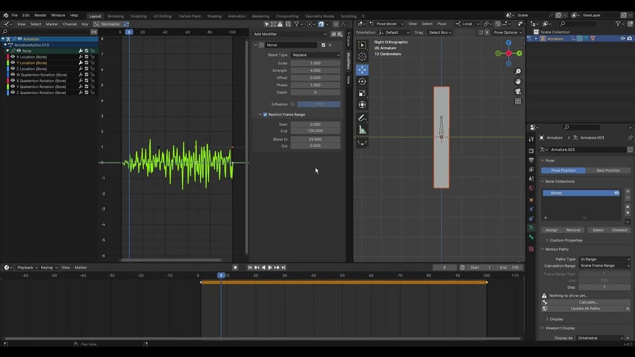 Blender Animation Graph Editor 028 Modifier Noise Blend In Max=100 徐々に揺れを激しくする＝少しずつ揺れ始める - YouTube