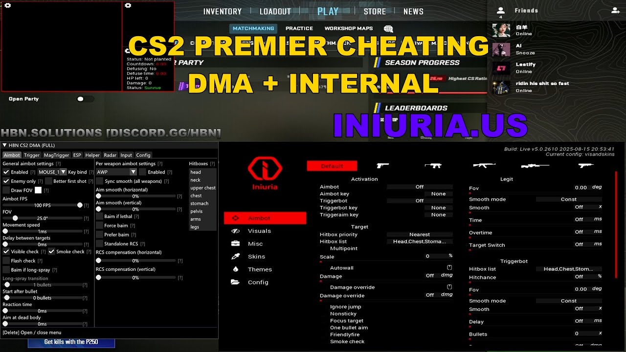 CS2 PREMIER CHEATING FT. HBN (DMA) + INIURIA.US (INTERNAL) - YouTube