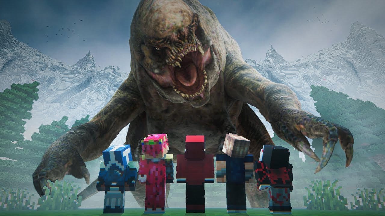 5 Minecraft Players Vs The Distortus Rex From Jurassic World Rebirth ...