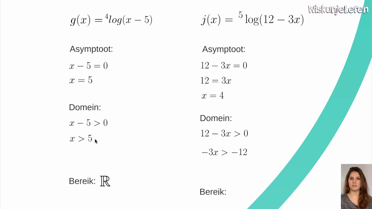 Logaritmisch verband: Asymptoot, domein en bereik 2 - Wiskunjeleren ...