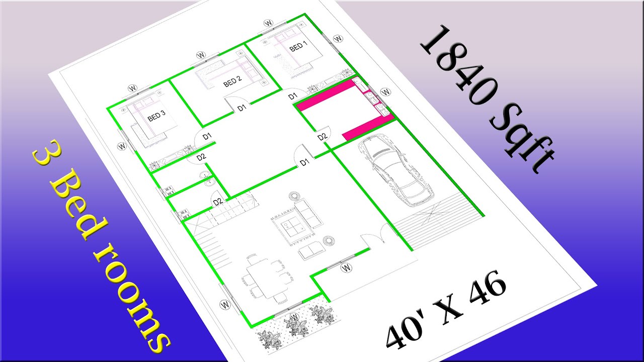 40 x 46 home design II 40 x 46 House Design II 3 bhk house plan design ...