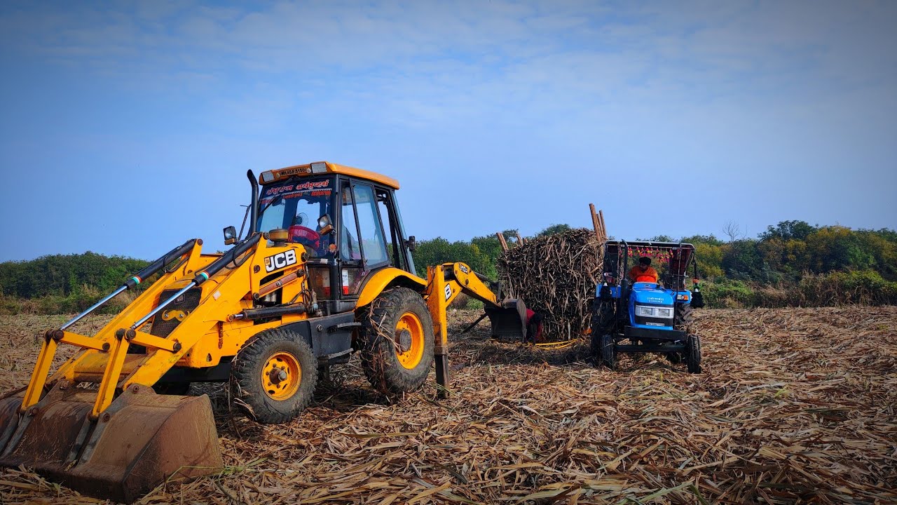 ||JCB 3DX Machine | And | Sonalika Tractor | Pulling | Sugarcane Heavy ...