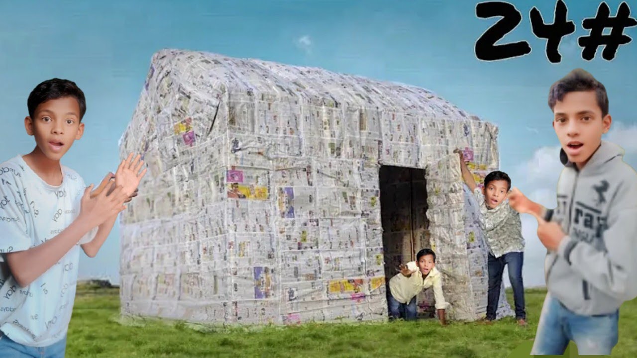low budget paper house 📰 challenge // over day and night paper house ...