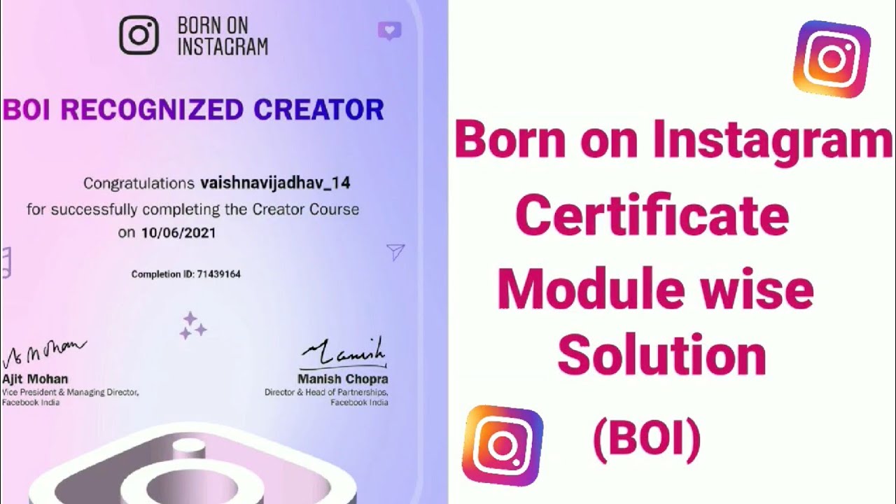 Born on Instagram Certificate Module wise solution | born on Instagram ...