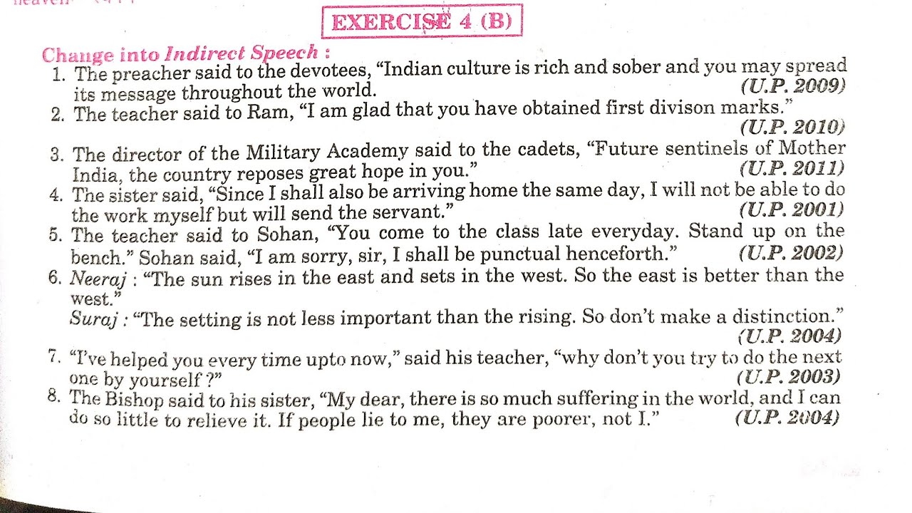 class 12 english grammar direct and indirect | exercise 4b class 12 ...
