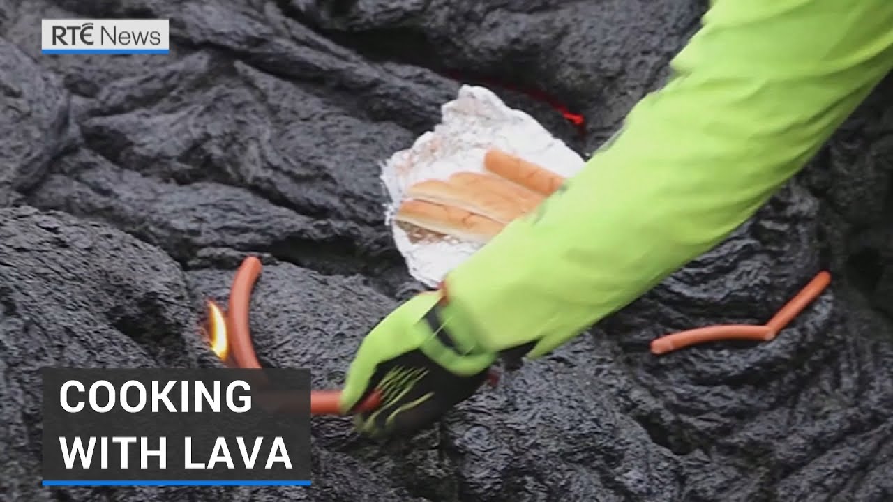 Scientists use lava to cook hot dogs in Iceland - YouTube