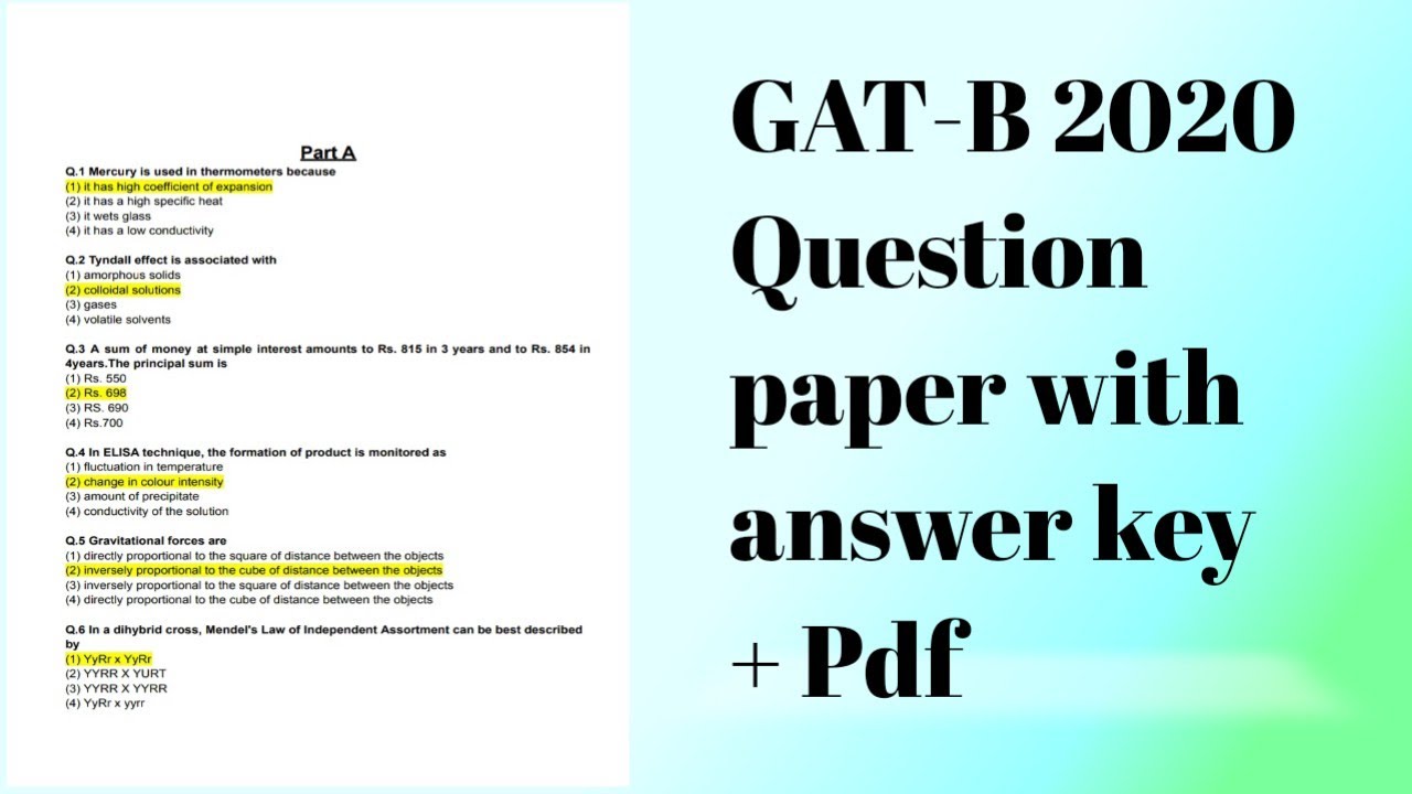 GAT-B 2020 solved question paper + download pdf - YouTube