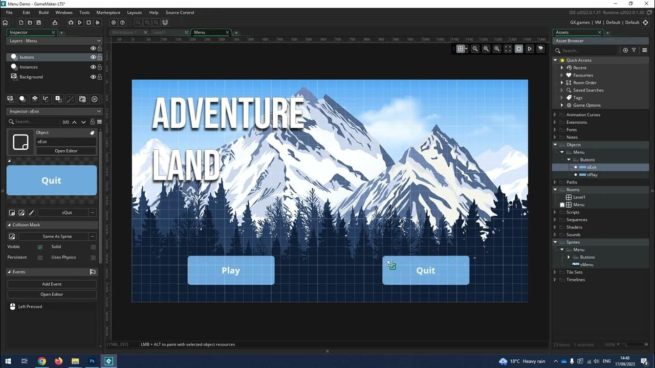 GameMaker studio 2 - How to make a menu system for the game adding effects - [DND] - YouTube