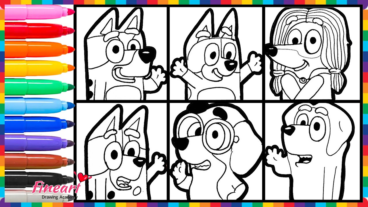 How To Draw Bluey | Drawing and Coloring Bluey and His Friends 🐶 ️🌈 ...