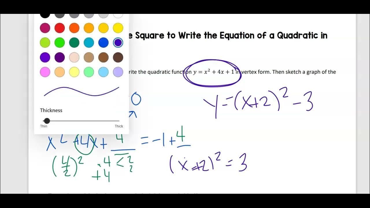 MATH 1314 - Using Competing the Square to Write the Equation of a Quadratic in Vertex Form - YouTube