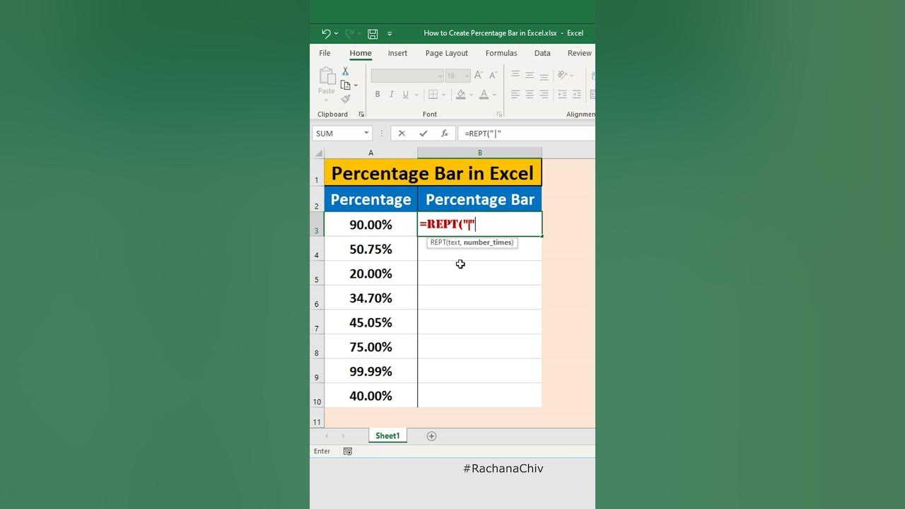 How to Create Percentage Bar Use REPT Function in Excel #excel #shortsvideo #shorts - YouTube