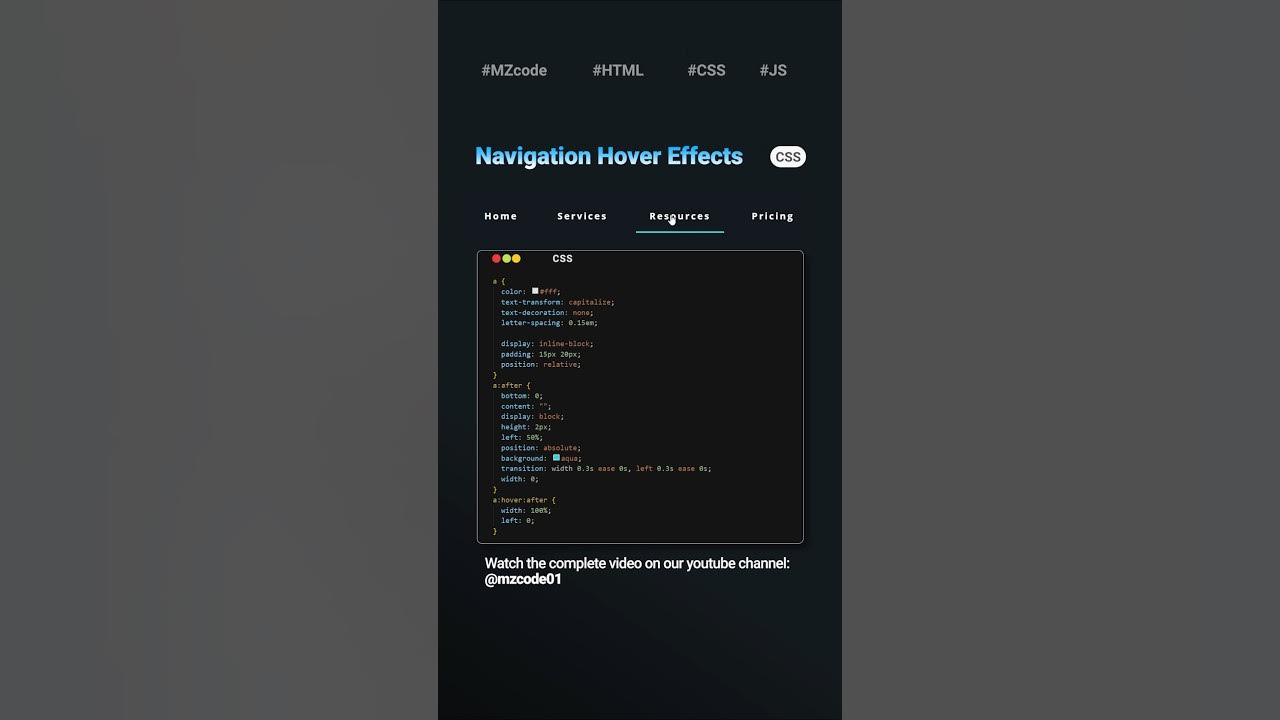 CSS Navigation Bar Menu Hover Effect (Underline) #css #coding #shorts #webdesign - YouTube