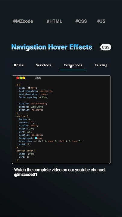 Create a Stylish Navigation Bar with Underline Hover Effects Using CSS | MZCode01 #css #coding ...