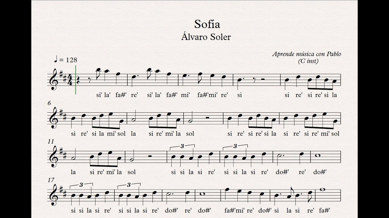 SOFÍA: (flauta, violín, oboe...) (partitura con playback) - YouTube