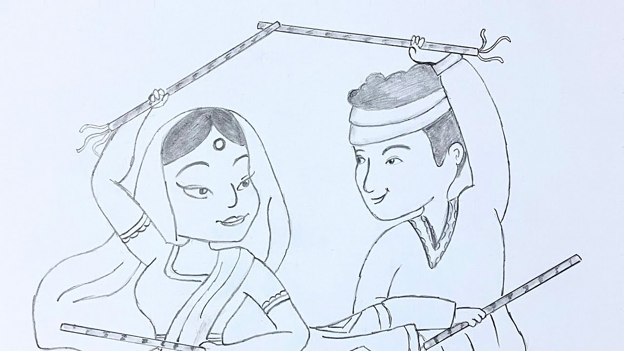 Navratri Couple Drawing / Dandiya Couple / Dancing Couple / Easy ...
