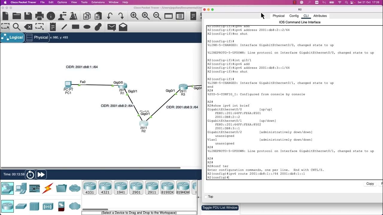 CCNA lab - IPv6 Static routing - YouTube