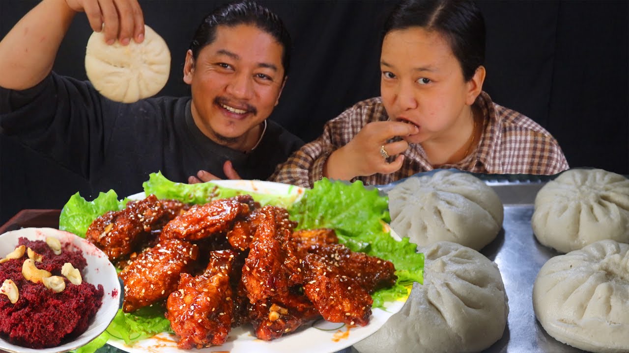 BBQ Chicken Wings, Taipo MOMO, Beetroot Halwa yummy, Mukbang ...