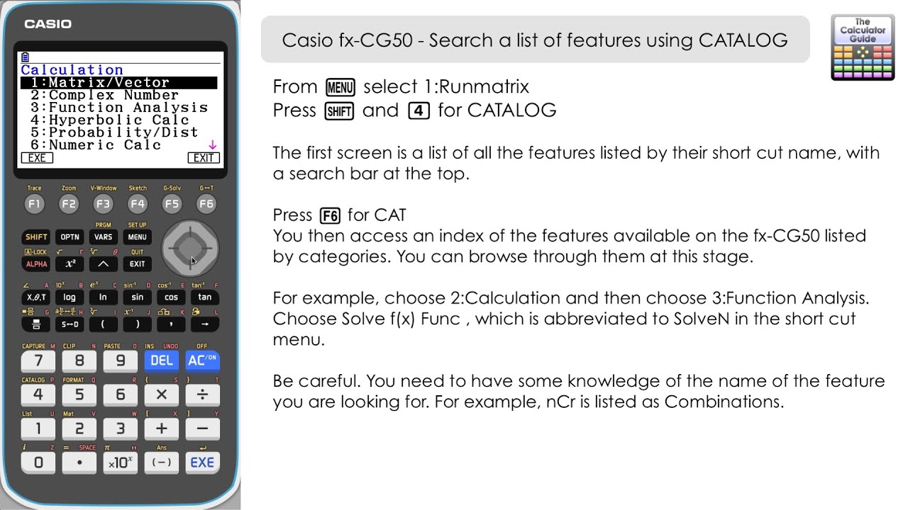 Casio Fx CG50 Function Search Easily Find The Function You Need With