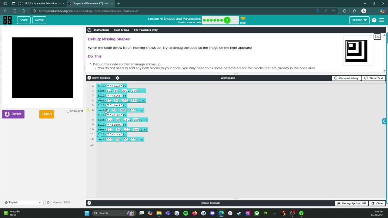 Code.org - CS Discoveries - Unit 3: Interactive Animations & Games: Lesson 4: Level 7 - YouTube