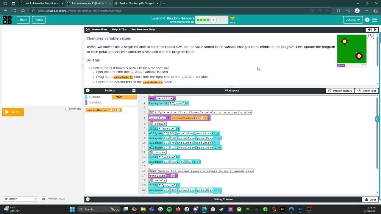 Code.org - CS Discoveries - Unit 3: Interactive Animations & Games: Lesson 6: Level 5 - YouTube