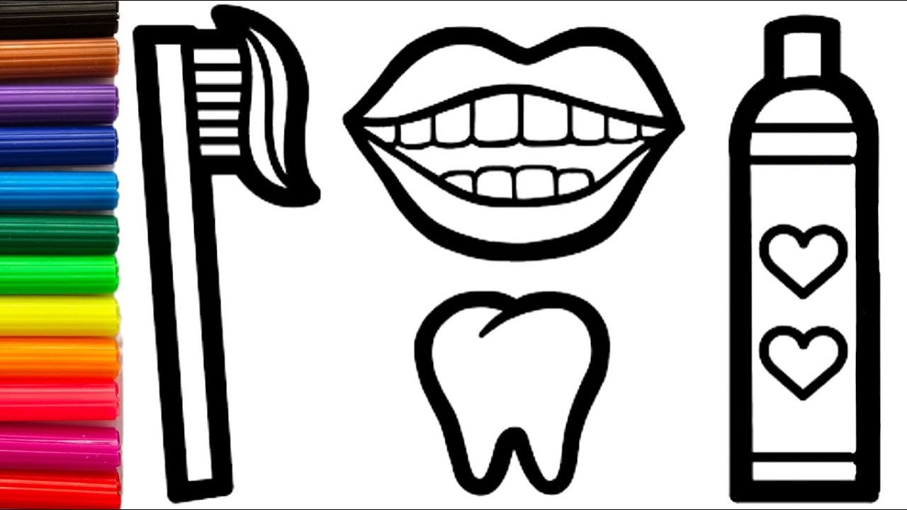 Drawing tooth,tooth brush,tooth paste & lips for kids &toddlers | how ...
