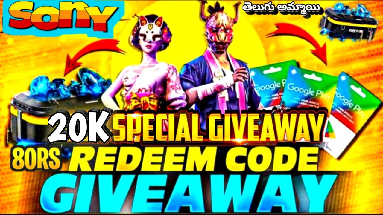 free fire live telugu!!sony ff gaming is live!!80 rupees redeem code ...