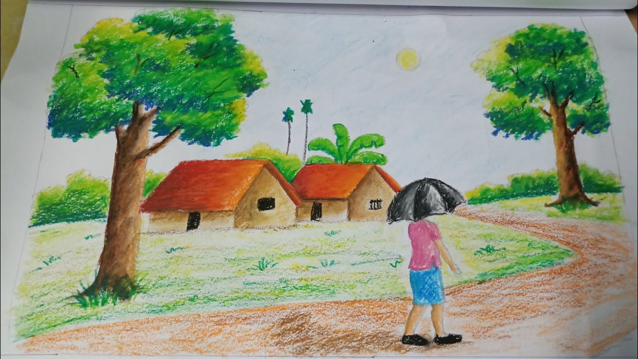 How to draw a easy Summer season Scenery for beginners - YouTube