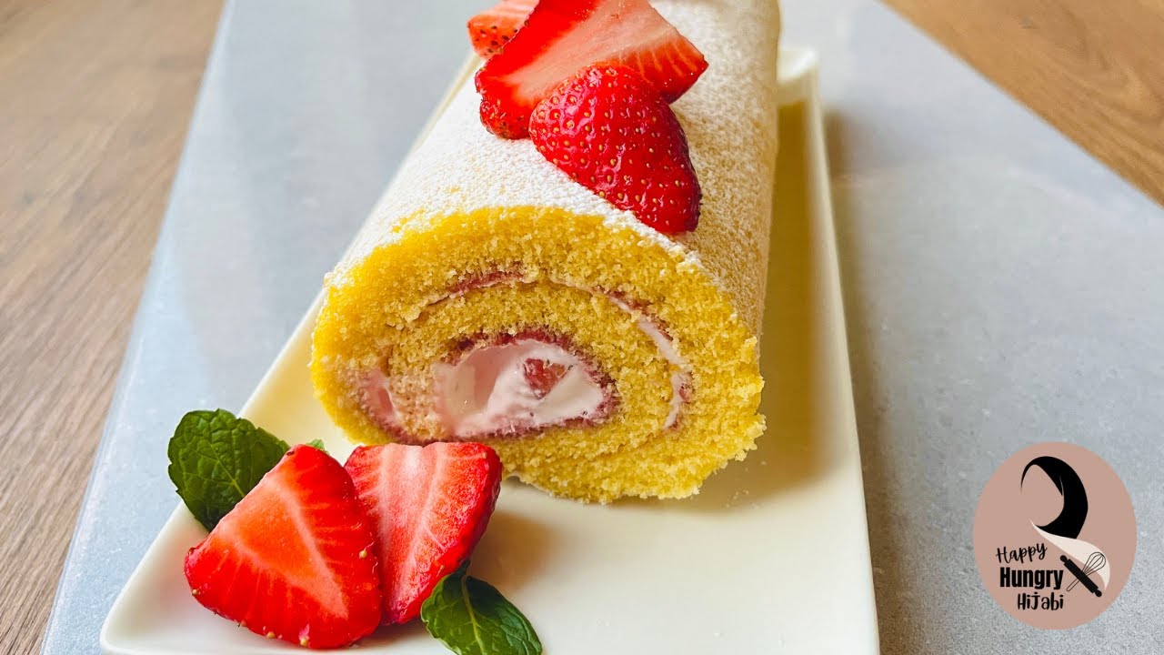 Strawberry Swiss Roll Cake - YouTube