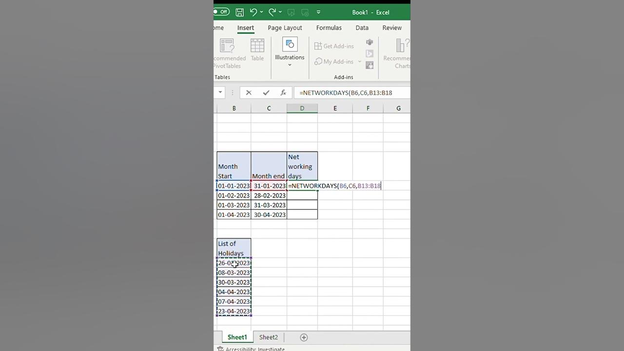 Networkdays Formula In Excel Youtube