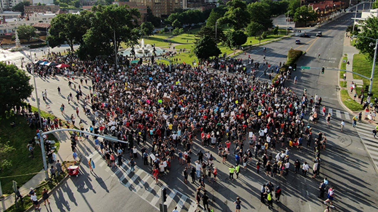 Drone view of 'Unity March' Wednesday on sixth day of protests in ...