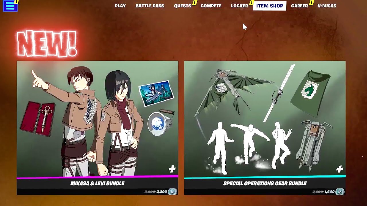 NEW! Attack on Titan Item Shop Cosmetics Showcase - YouTube