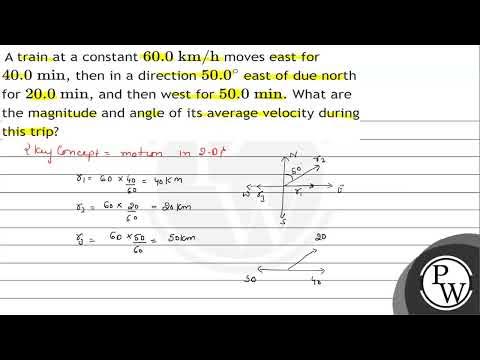 A train at a constant \( 60.0 \mathrm{~km} / \mathrm{h} \) moves east for \( 40.0 \mathrm{~min ...