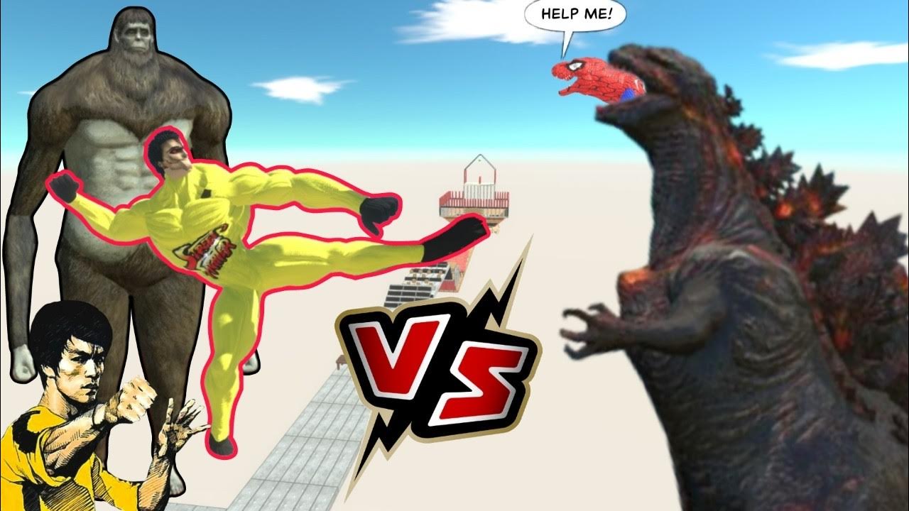 Armored Titan Bruce lee x kingkong vs Shin Godzilla for recue T rex - YouTube