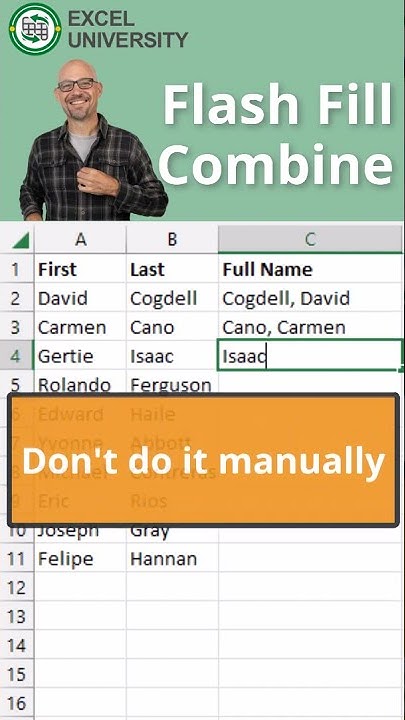 Flash Fill to Combine Columns Fast in Excel #shorts #excel #exceltips #spreadsheet - YouTube