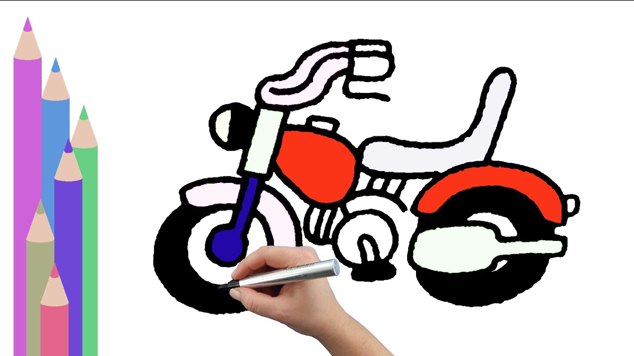 Motorrad zeichnen und malen mit Musik für Kinder - YouTube