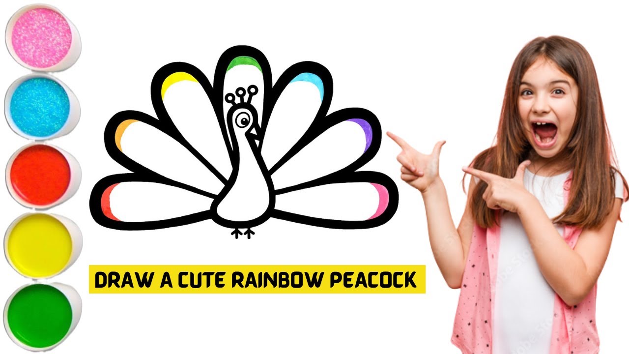 How to Draw A Cute Rainbow Peacock | Peacock Simon Painting | Learn ...