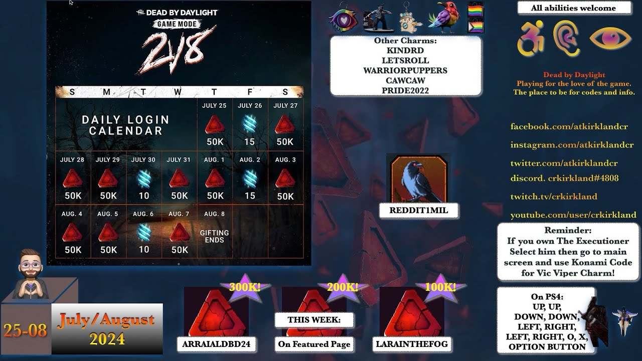 Dead by Daylight: Daily Log in Rewards! (07/25-08/08) - YouTube