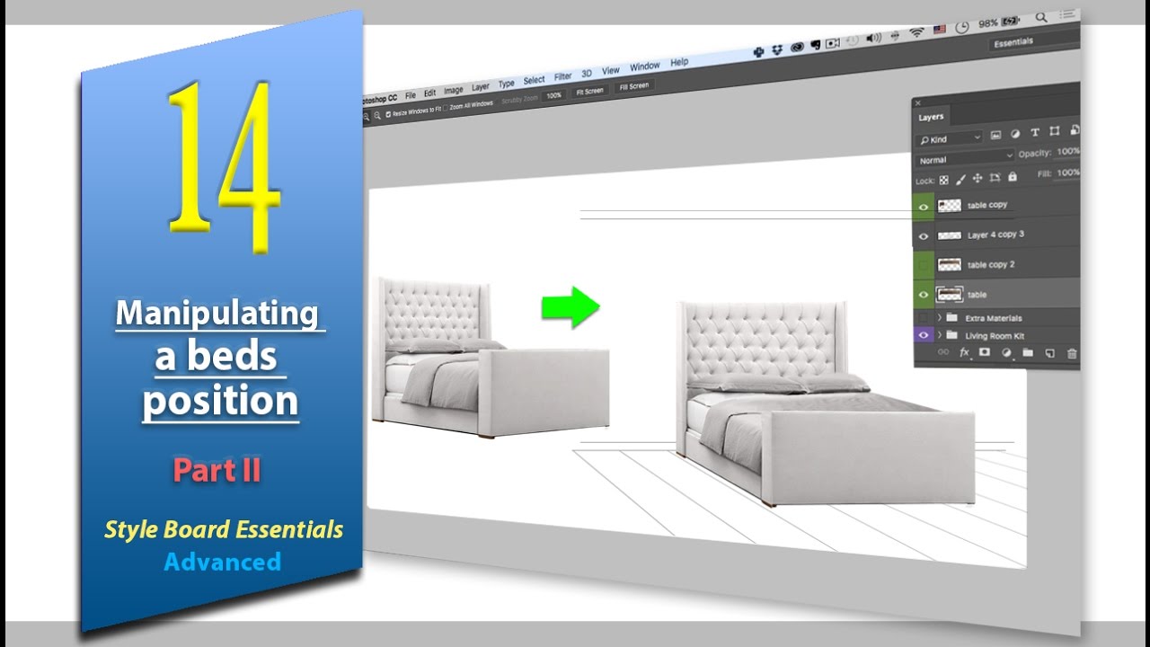 14: Manipulating a bed, part 2 (interior design) Photoshop Tutorial ...