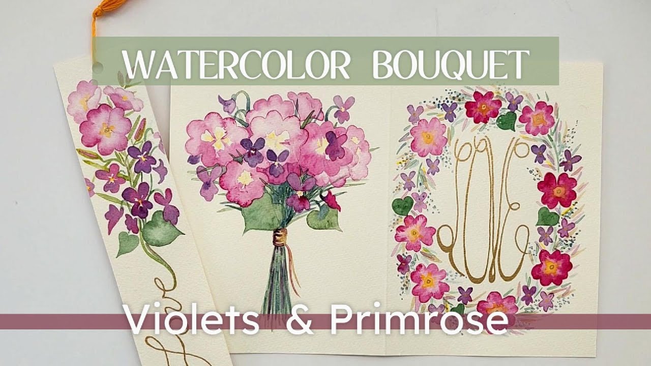 How to Paint a Watercolor Bouquet of Primrose and Violets - YouTube