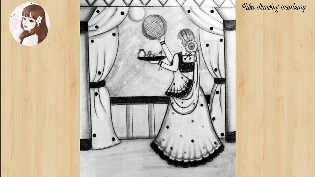 How to draw a women karva Chauth || Pencil sketch for beginners ...