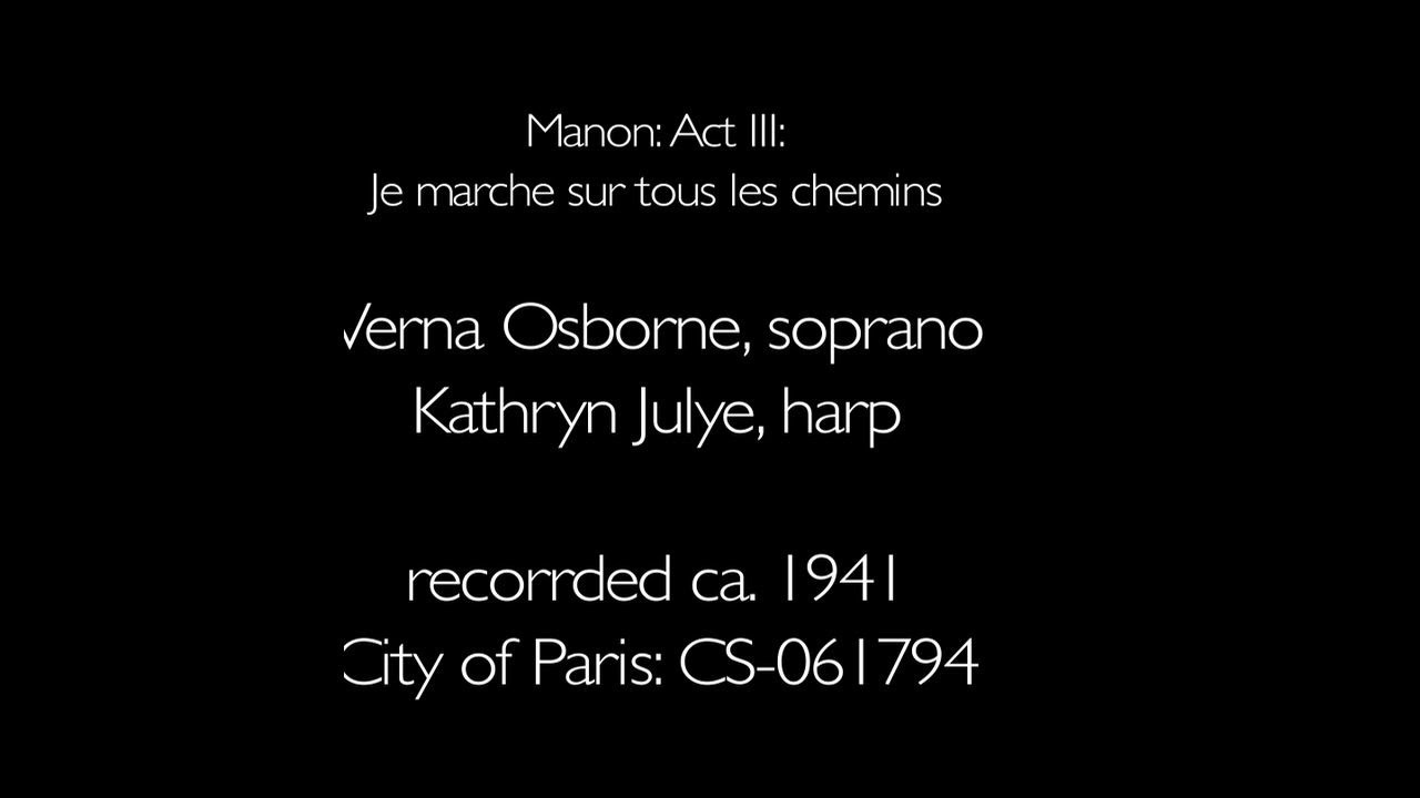 Verna Osborne: Manon: Gavotte: Kathryn Julye, harp: ca. 1941 - YouTube