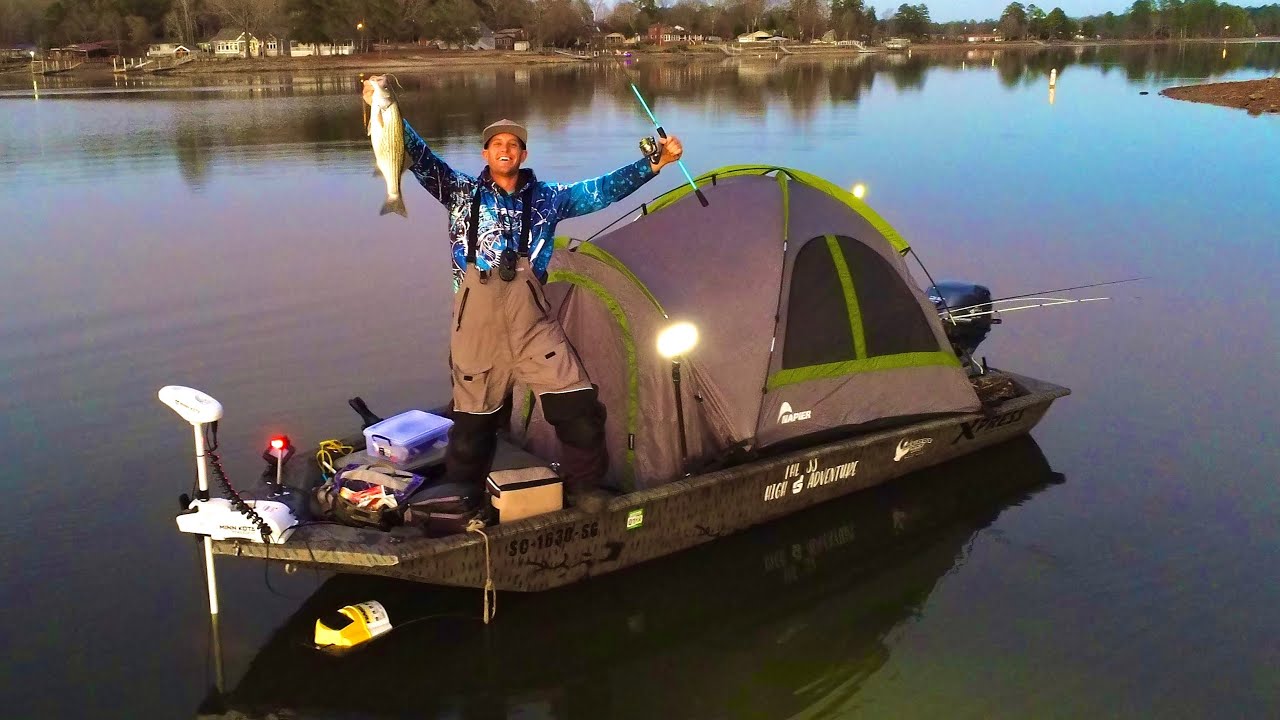 Early Winter Boat Camping! Jon Boat Catch Cook Camp - YouTube