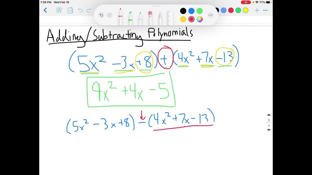 Adding and Subtracting Polynomial example - YouTube