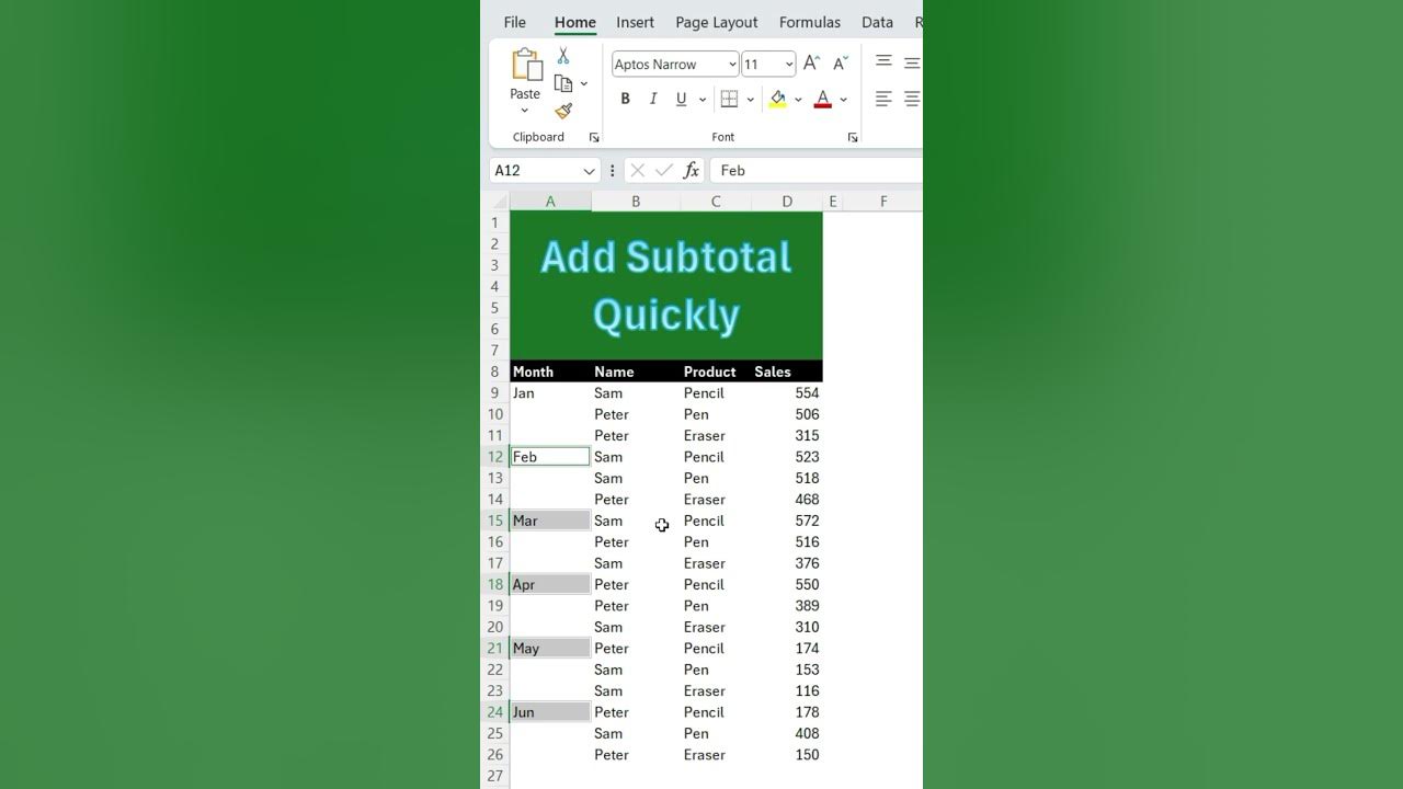 Add Subtotals Quickly In Excel Simple Tutorial Exceltips